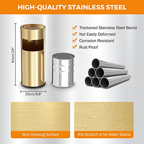 BEAMNOVA Bundle Black 15 x 31.5 in + Gold 9.8 * 24 in Commercial Stainless Steel Trash Can with Lid Garbage Enclosure Inside Barrel Heavy Duty Waste Container