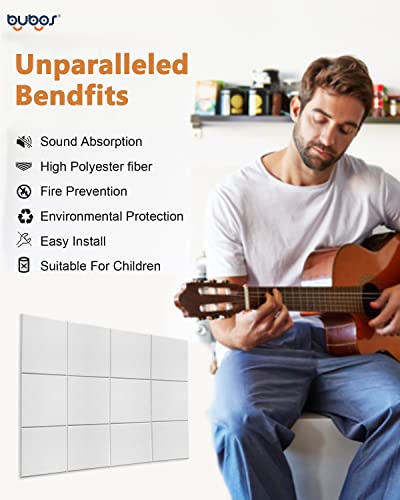 BUBOS 24 Pack Acoustic Panels Soundproof Wall Panels,12“x12“x0.4" Sound Absorbing Panels Acoustical Wall Panels Padding,Acoustic Treatment for Recording Studio,Office,Home Studio,White