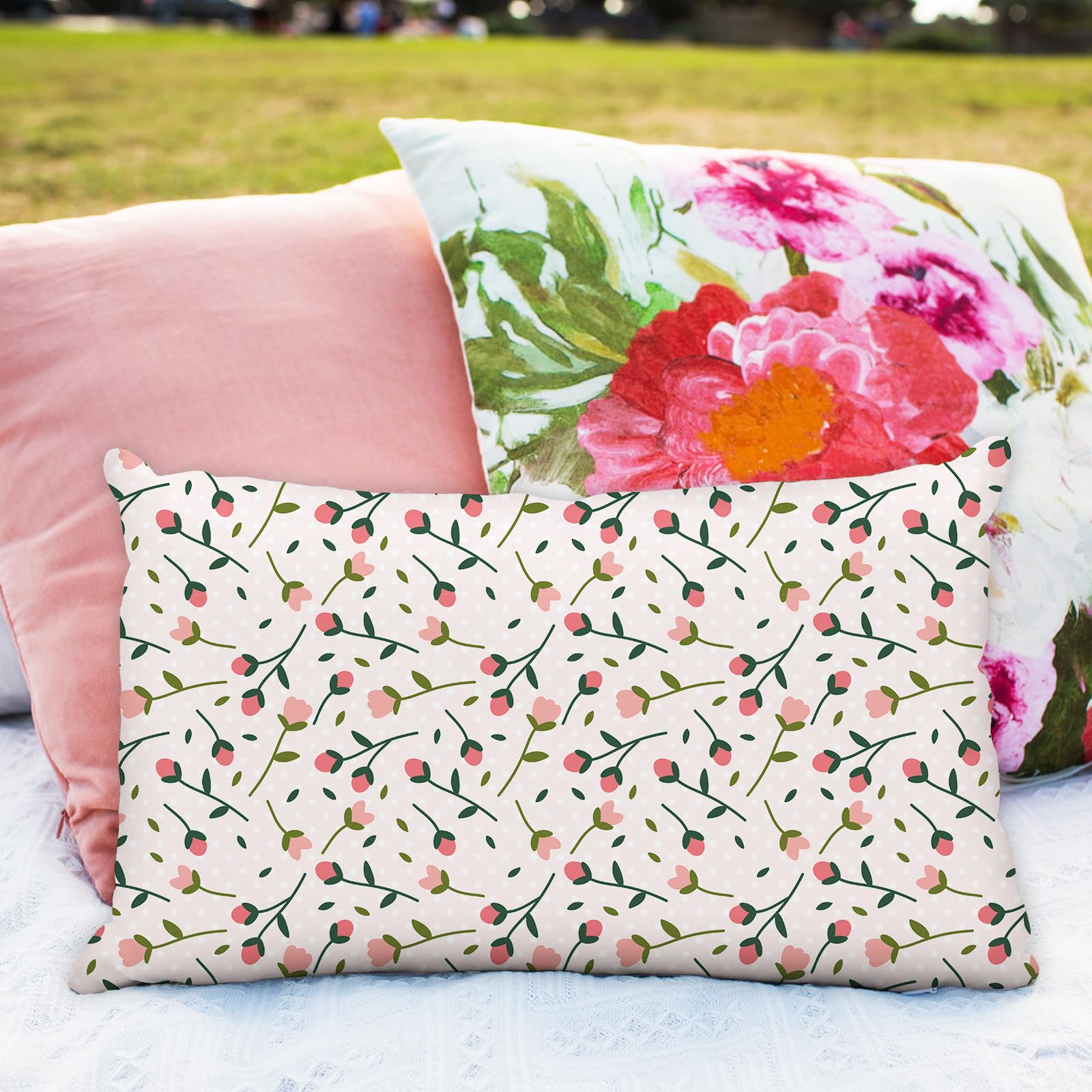 JarThenaAMCS 12Pcs Cotton Fabric Bundles Pink Green Floral Gingham Stripe Dot Fat Quarters Retro Quilting Patchwork for Spring DIY Craft Home Party Decor, 18 x 22 Inch