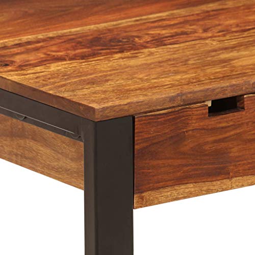 vidaXL Computer Desk with 2 Drawers,Writing Desk Study Table Office Desk Workstation Home Office Desk for Study Room, Bedroom, Living Room, Office Room,43.3"x21.7"x30.7" Solid Sheesham Wood and Steel