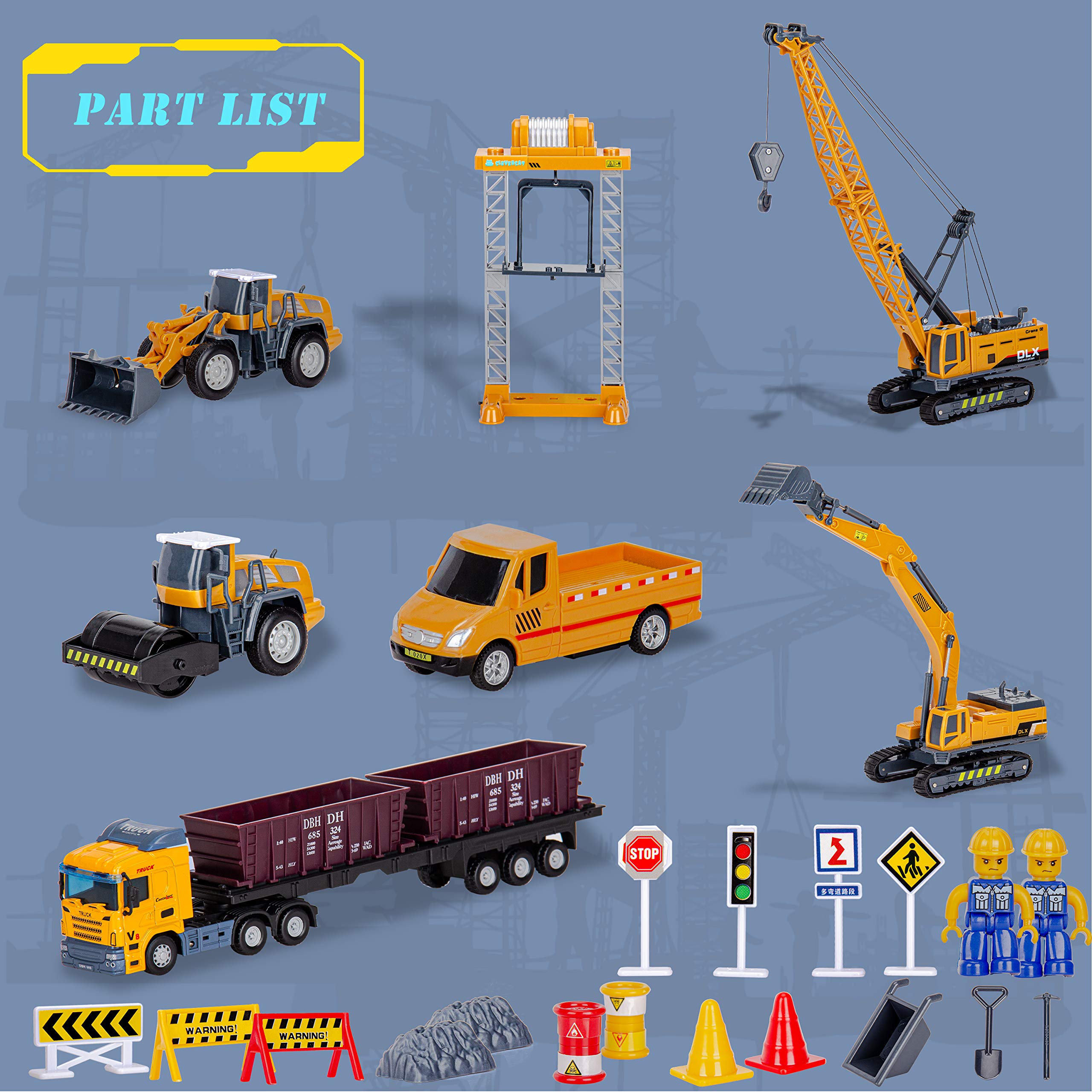 CloverCat Construction Toys for Kids - Toy Construction Vehicles Playset with Excavator, Tractor Truck, Backhoe, Crane, Dump Trucks - Great Birthday Gift for 3 4 5 Year Old Boys & Toddlers (Set 3)