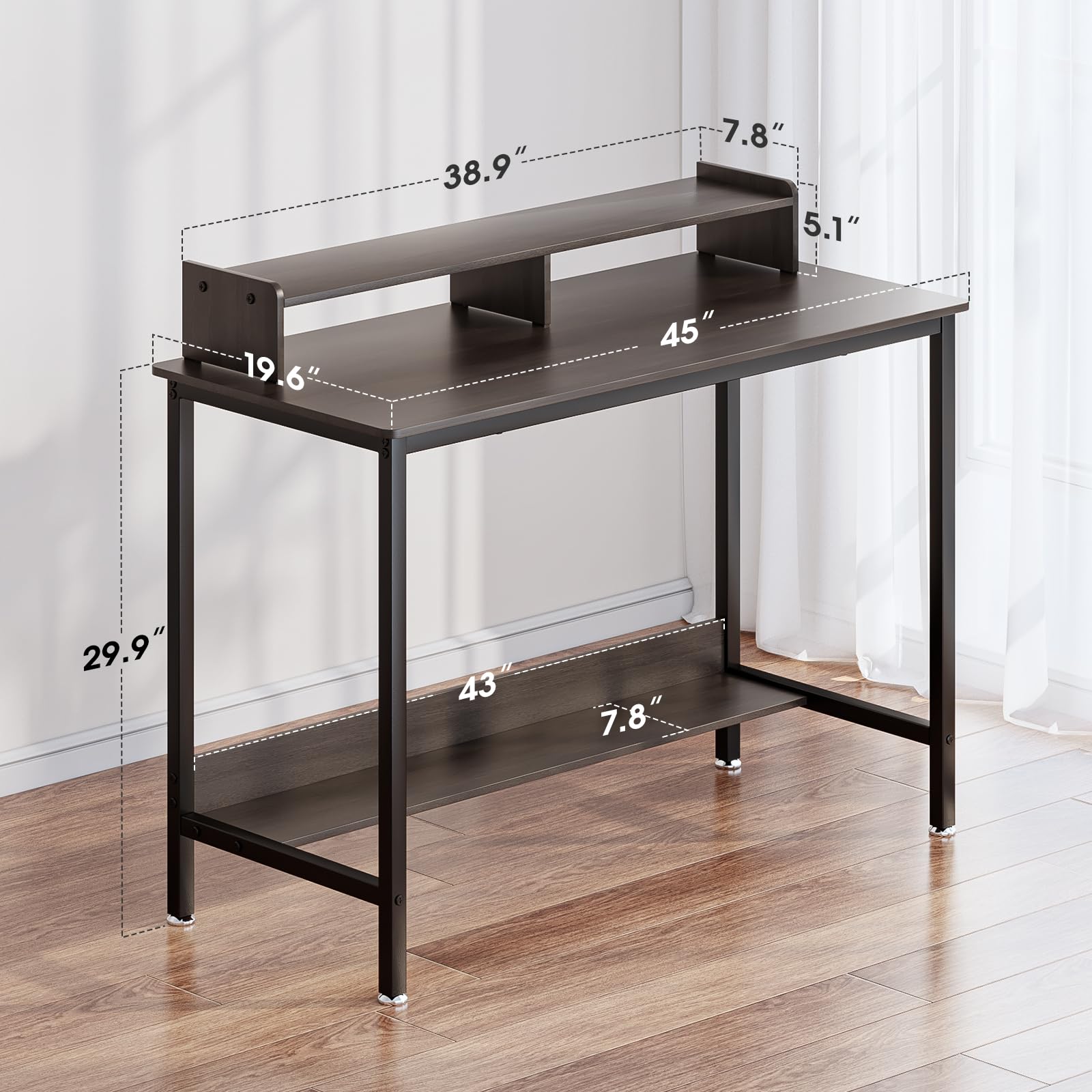 GZSHIYITECH 45" Home Office Desk with Monitor Stand, Can Place 2 Monitors, Can be Used as a Game Desk or Computer Desk ,Modern Design Corner Desk (Black)