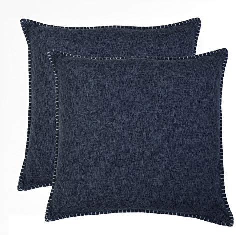 Thro by Marlo Lorenz Georgetown Chunky Weave Whipstitch Square, Set of 2 Throw Pillow, Denim Blue