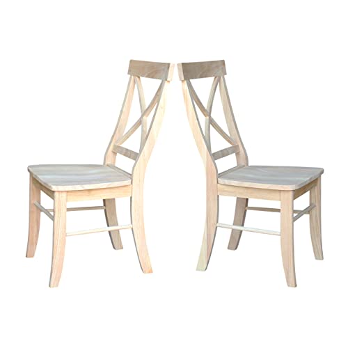 International Concepts Pair of X-Back Dining Chairs, Unfinished Wood