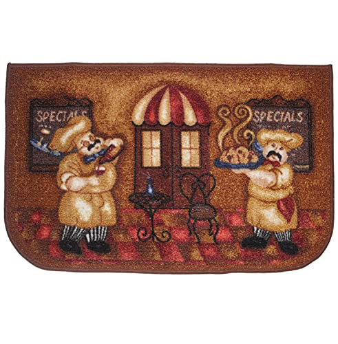 Kashi Home Kitchen Rug, Printed Area Rug, Durable Floor, Door Mat, Farmhouse Non-Slip Carpet Latex Backing Beautiful Design Chef 3pc Set (2 18x30 D Shape & 1 20x40)