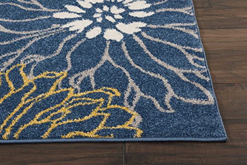Nourison Passion Blue 5'3" x 7'3" Area-Rug, Floral, Farmhouse, Easy-Cleaning, Non Shedding, Bed Room, Living Room, Dining Room, Kitchen, (5' x 7')