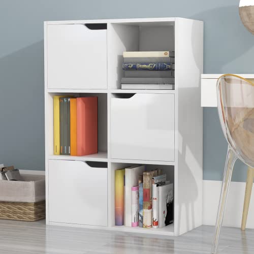 Aybihous3 Storage Bookcase with 6 Cube Organizers,3 Cabinets with Doors and 3 Open Cubes Book Display Shelves 3 Tiers,Storage Case Bookshelf for Living Room/Bedroom/Study/Office/Library,White On-Site