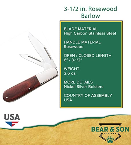 Bear & Son Cutlery 2281R Rosewood Barlow Knife, 3 1/2"