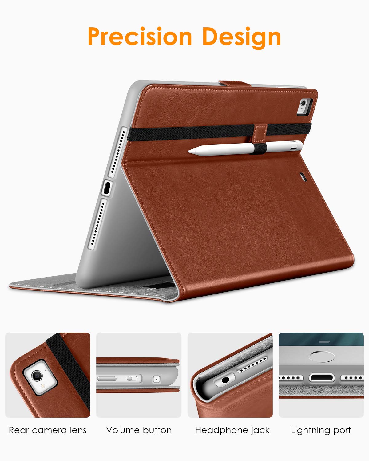 DTTO for iPad 9.7 Inch 5th/6th Generation 2018/2017 Case with Apple Pencil Holder, Premium Leather Folio Stand Cover Case for Apple iPad 9.7 inch, Also Fit iPad Pro 9.7/Air 2/Air - Brown