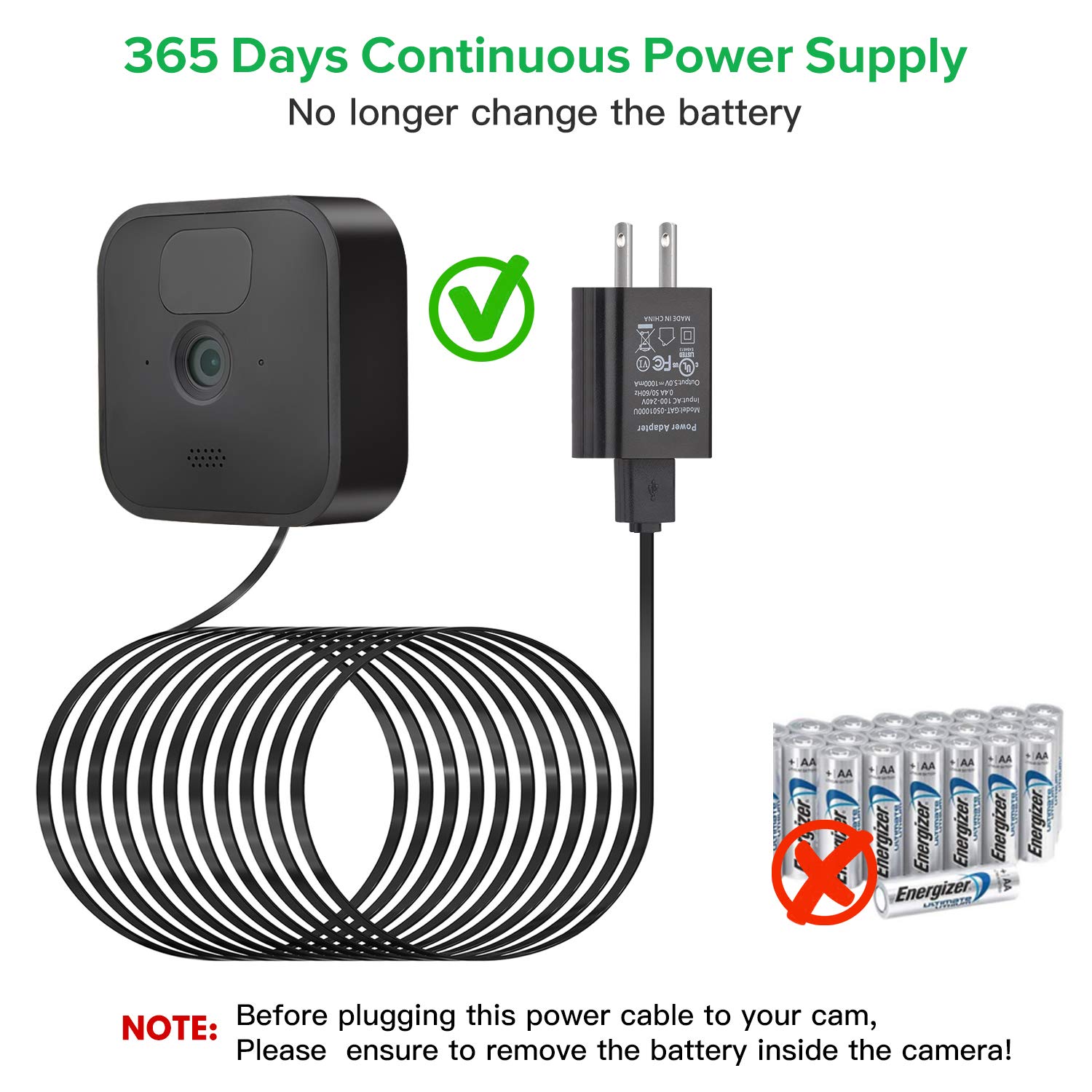 Zeshbit 3Pack Weatherproof Outdoor Power Adapter for Blink Outdoor (3rd Gen) & Blink XT / XT2, with 30ft/9m Long and Thin Charging Cable (NOT for Blink Outdoor 4) - Black