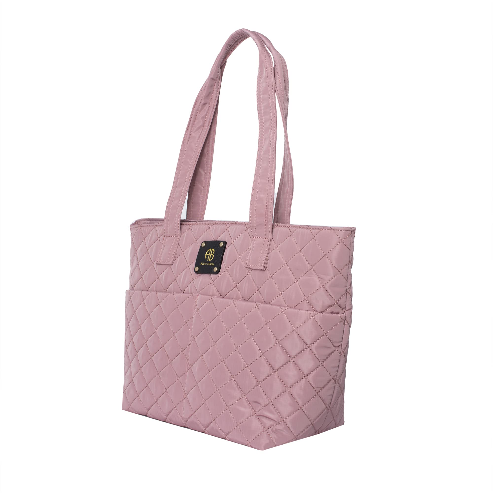 Alexis Bendel Women’s Large Quilted Nylon Zipper Tote Handbag With Dual Top Handles