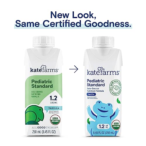 Kate Farms Pediatric Standard 1.2 Formula, Sole Source Nutrition, Nutritional Supplement Drinks, Feeding Tube Meals, Protein Shakes for Kids (Vanilla 1.2 cal/mL, Case of 12)