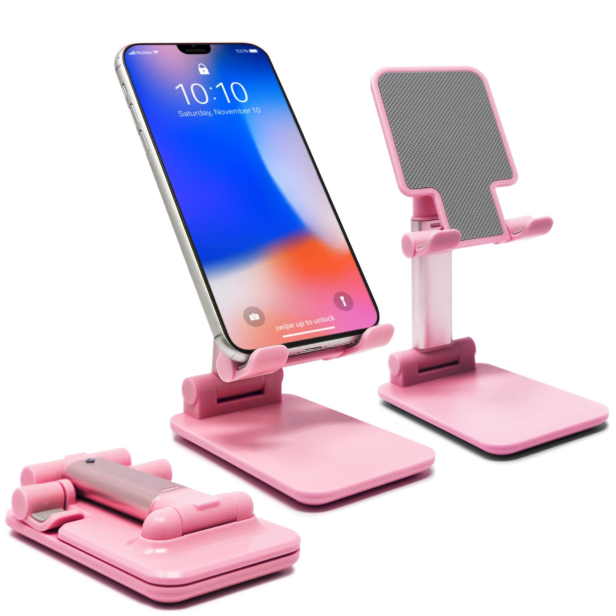 Aduro U-Rise Phone Stand Holder, Foldable & Portable Height Adjustable Cell Phone Holder Universal Cell Phone Stand for Desk Pink