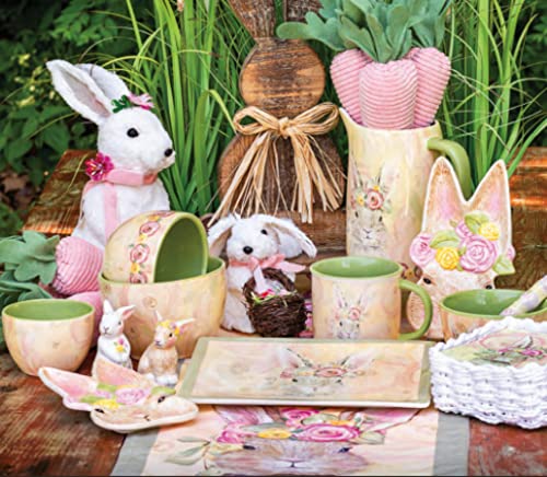 Boston International Serving Plate Easter Ceramic Tableware, 10 x 8-Inches Rectangle, Bunny Flower Crown
