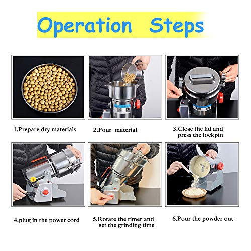 Greatrue Electric Grain Mill Grinder Spice Grinder Flour Mill Wheat Cereals Herb Pulverizer for Kitchen,150g High Speed Dry Spice Grinder Machine