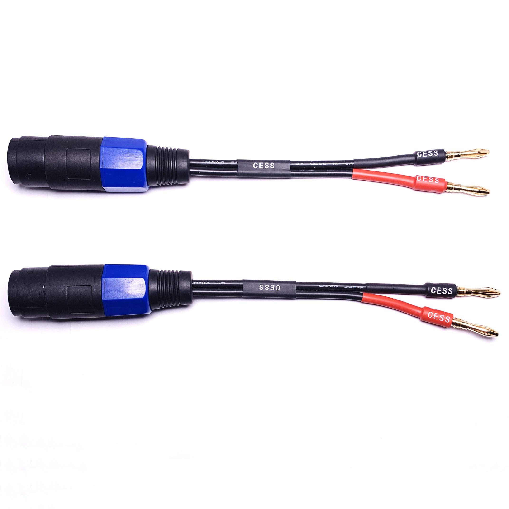 CNCESS CESS-004 Banana Plug to Female Speakon Speaker Adapter Cable 12AWG - 2 Pack (4mm Banana)