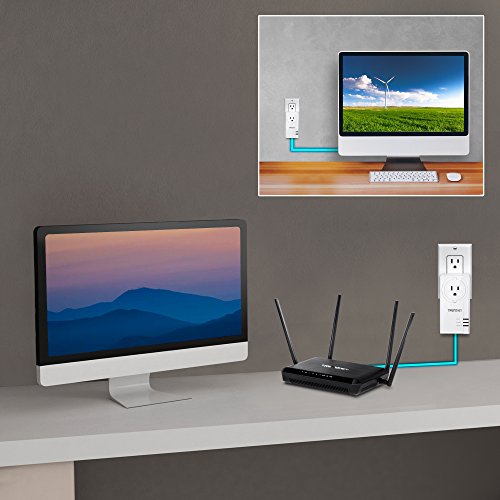 TRENDnet Powerline 1300 AV2 Adapter with Built-in Outlet, Gigabit Port, IEEE 1905.1 & IEEE 1901, Range Up to 300m (984 ft.), TPL-423E, White