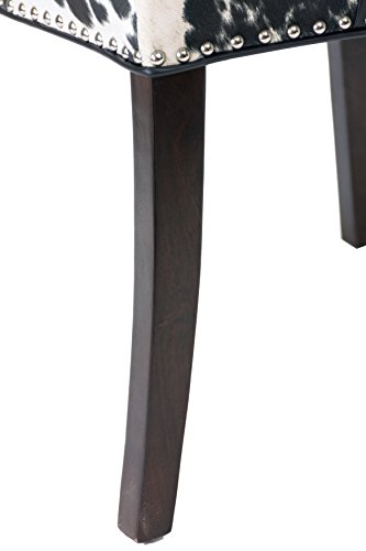 Sole Designs Rexford Collection Faux Leather and Fabric Upholstered Wingback Dining Chair with Holstein Pattern and Nailhead Trim, Set of 2, Black