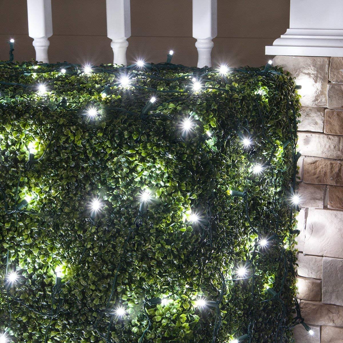 DBFAIRY 9.8x9.8Ft Solar Net Lights Bush Fairy Light Outdoor Waterproof 304 LEDs Dark Green Cable Tree-wrap Lights 8 Modes Decorative Lights for Party Christmas Wedding Garden Home Patio Lawn -(White)