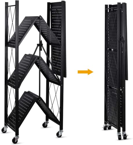 TIOPSUUO 5-Shelf Foldable Storage Shelf Unit on Wheels (No Assembly) Large Capacity Shelving Unit Steel for Kitchen, Garage, Basement, Pantry,Heavy Duty Steel Shelving Organizer Rack