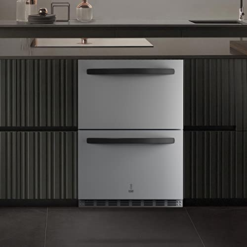 ICEJUNGLE Under Counter Refrigerator for Home Use, Indoor and Outdoor Double Drawer Fridge in Stainless Steel, 24' Built-in/Freestanding Beverage Commercial 24'Double drawers Grey