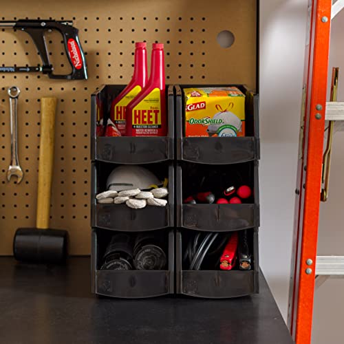 IRIS USA Inc. 13" x 6" x 5" Large Plastic Stackable Open Front Organizer bin Caddy Basket for Refrigerator Freezer Kitchen Pantry Cabinet Workshop Garage Classroom Office Crafts Supplies 8 Pack Black