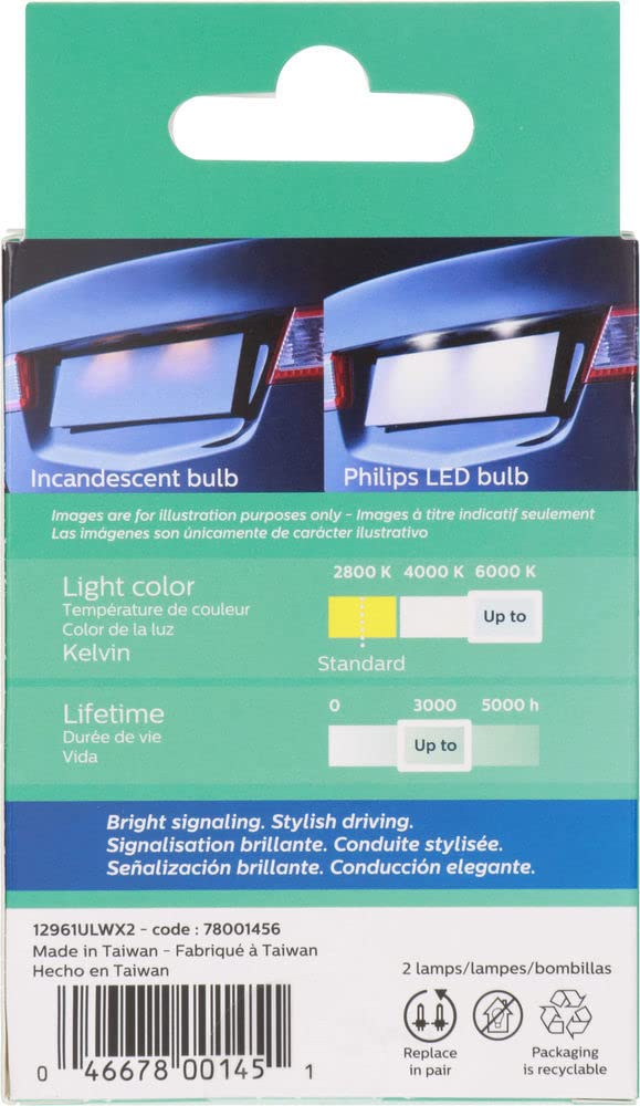Philips 12961 Ultinon LED White Exterior Signaling Bulb, Pack of 2
