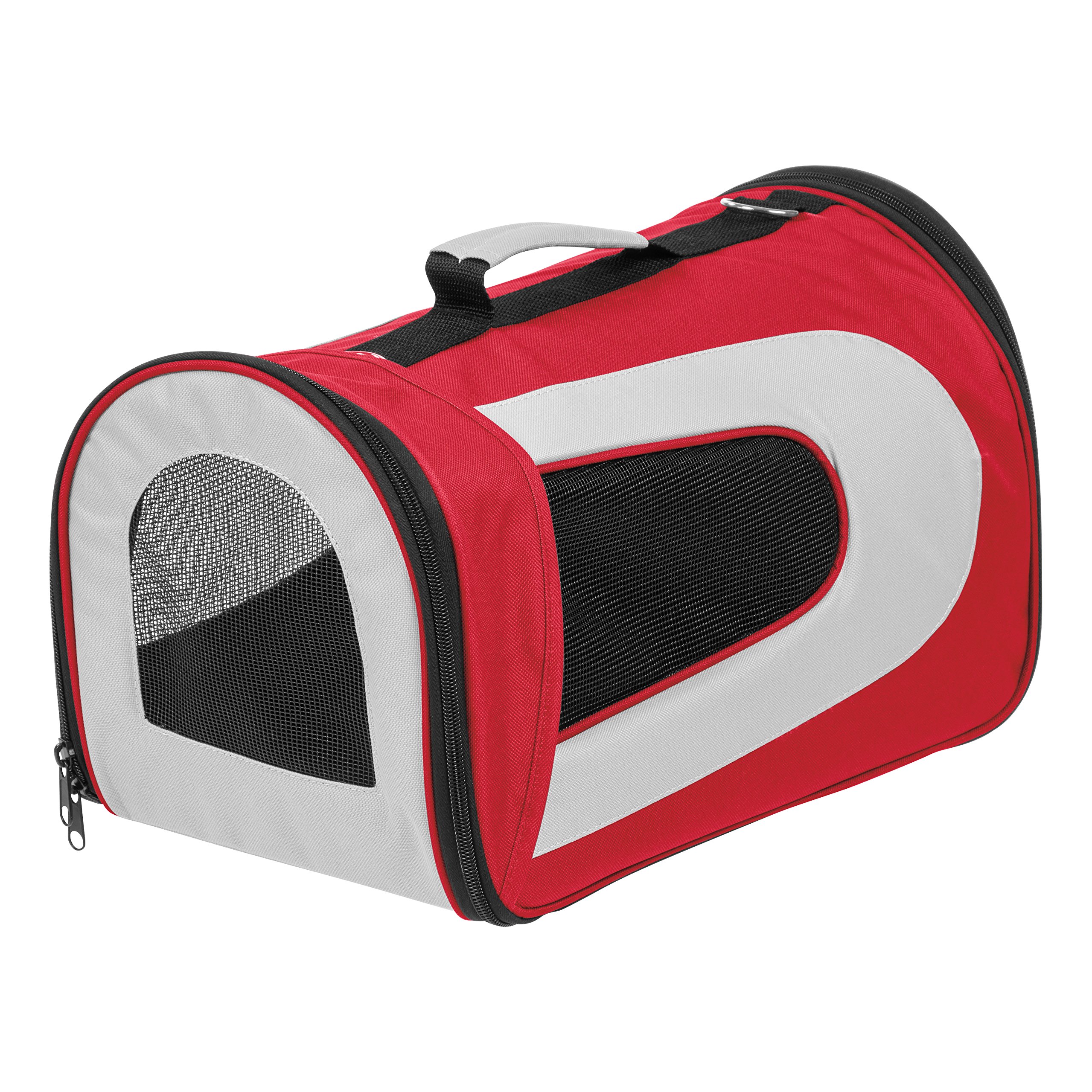 IRIS USA Large Soft Sided Carrier with Shoulder Strap, Sturdy Collapsible Water Resistant Cat Dog Pet Carrier with Padded Bottom and Top Handle for Travel Road Trip, Red