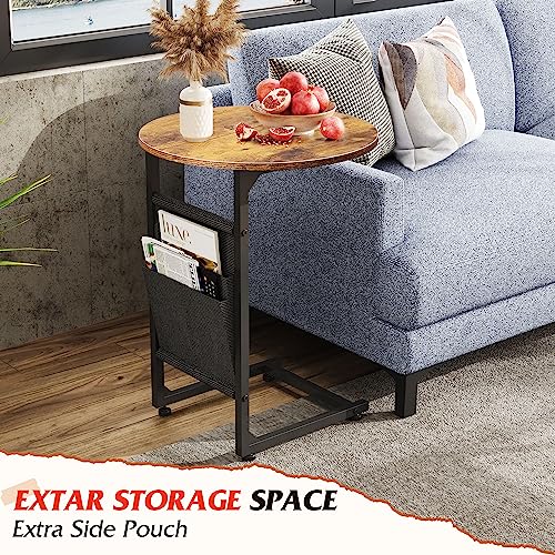 WLIVE Coffee Table, 2 in 1 Design Nesting Coffee Table with Side Pouch for Living Room, Small Round and Rectangular Living Room Table Set, Metal Frame and Wood Desktop,Easy Assembly, Rustic Brown