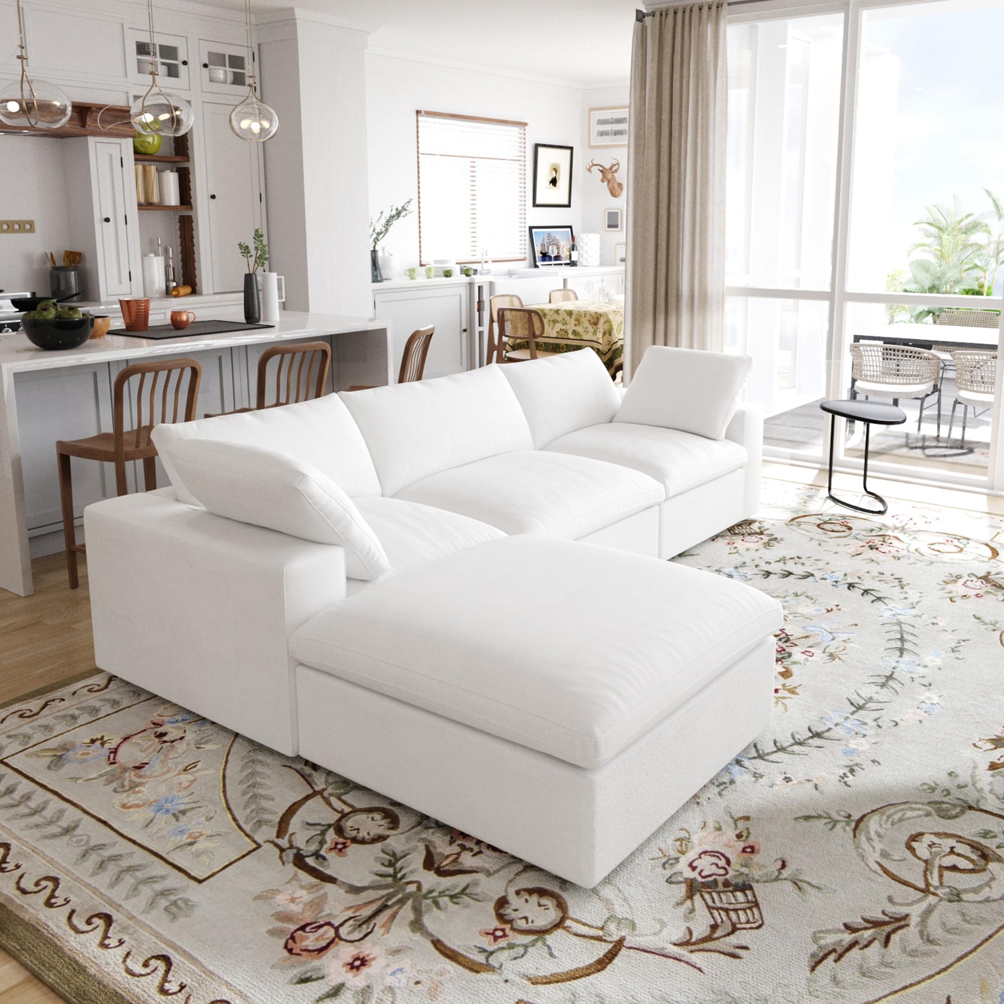 Sdorens 118" Modular Sectional Sofa Couch with Storage Seat, L Shaped Sofa with Storage, White Couches for Living Room Office Apartment