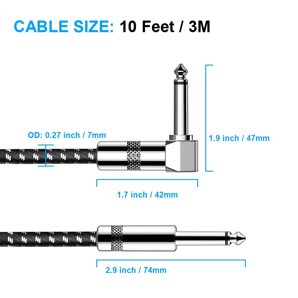 New bee Guitar Cable 2 Pack 20 ft Electric Instrument Cable Bass AMP Cord 1/4 Straight to Right for Electric Guitar, Bass Guitar, Electric Mandolin, Pro Audio