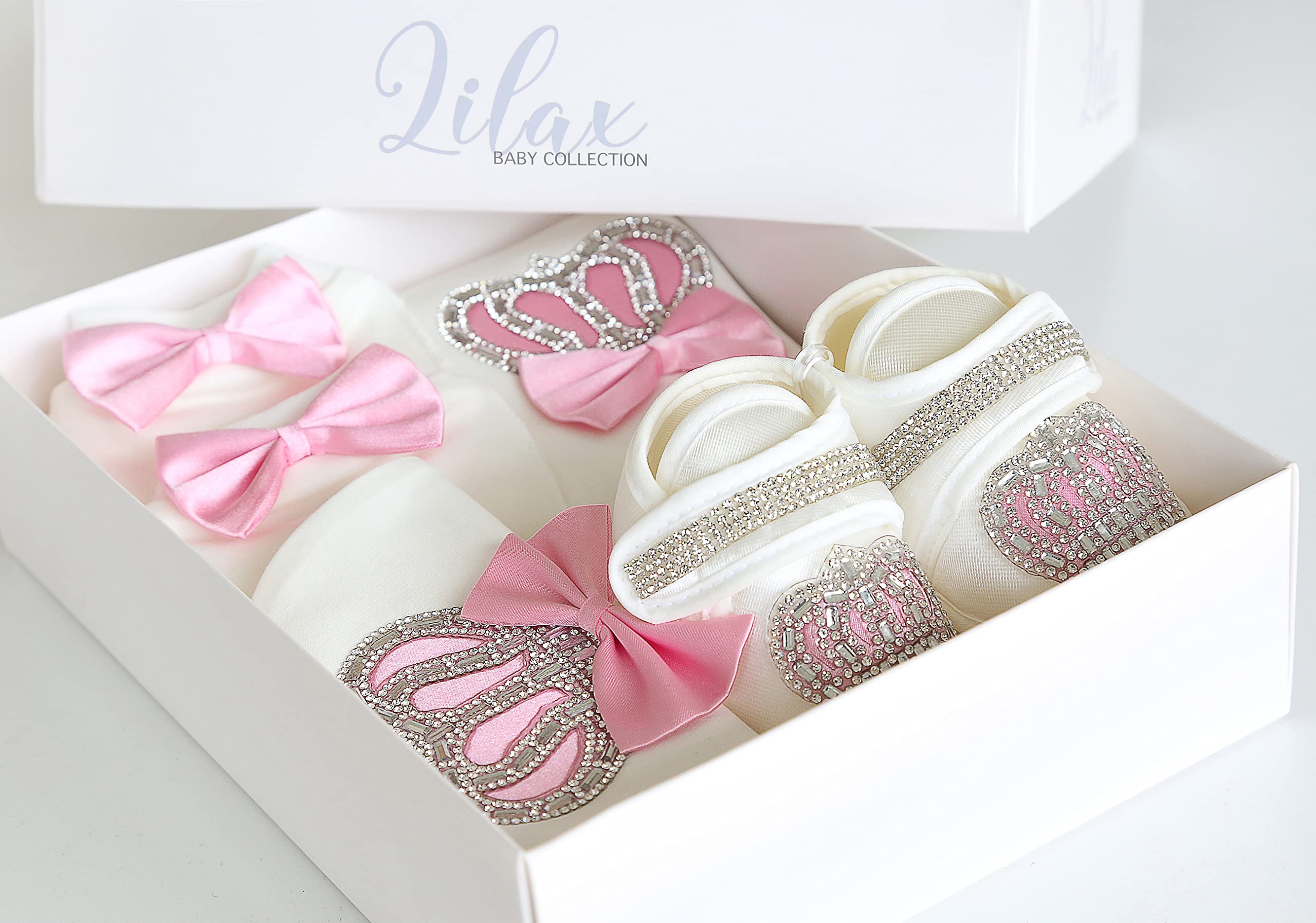 Lilax Baby Girl Newborn Crown Jewels Layette 4 Piece Gift Set 0-3 Months Pink