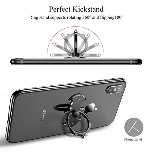 OATSBASF Bat Phone Ring Stand Holder Cell Phone Ring Holder Finger Grip 360 Degree Rotation Compatible with iPhone 12/11 Pro Max/SE 2020 and Other Smartphones(Black+Silver)