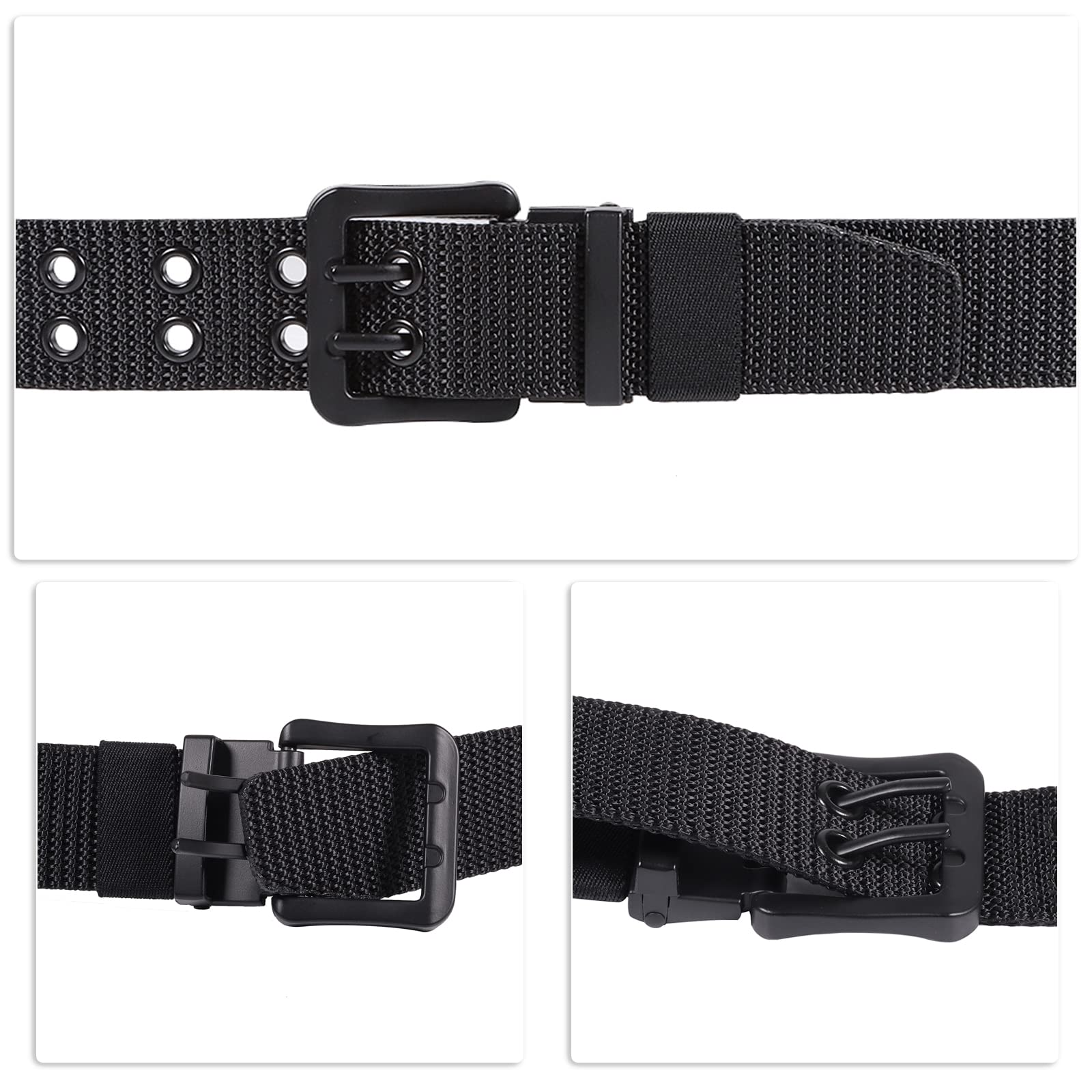 algsqeor nylon Web Belts for Men, Casual Double Hole Grommet Belt Solid Color waistband belt (black)