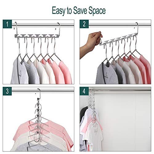 Meetu Space Saving Hangers Metal Clothes Hangers 6X2 Slots Magic Hanger Cascading Hanger Updated Hook Design Closet Organizer Hanger (Pack of 4)