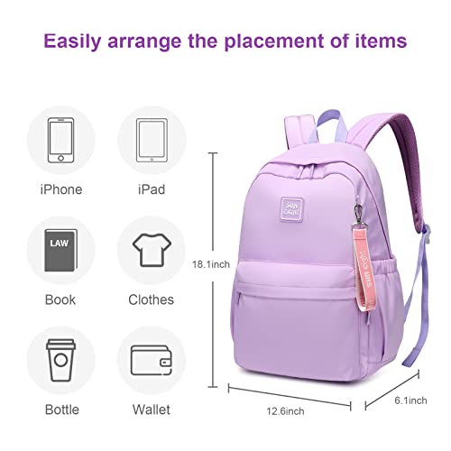 Caran·Y Kids Backpack Girls and Boys Classic School Backpack Light Weight Two Size Multi-pocket L-Purple Suitable for ages 6+ and above(Purple)