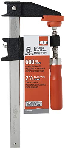 Bessey Clutch Style Bar Clamps - 6 In 600 lb - GSCC2.506 - Woodworking Clamps with Ergonomic Handle, Non-Marring Pads, Durable Cast-Iron Jaws & Serrated Rail for Carpentry & Cabinetry