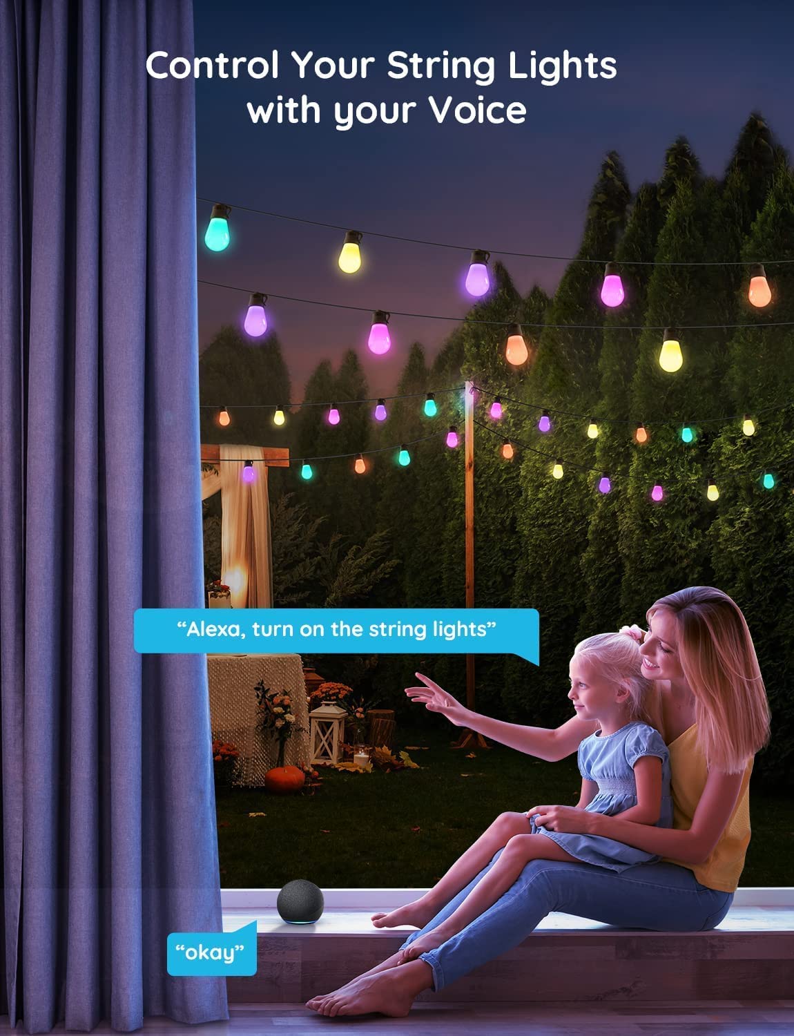 Govee Smart Outdoor String Lights H7020, RGBIC Warm White 48ft LED Bulbs for Outdoor, WiFi Patio Lights Work with Alexa, Google Assistant, APP Control, IP65 Waterproof