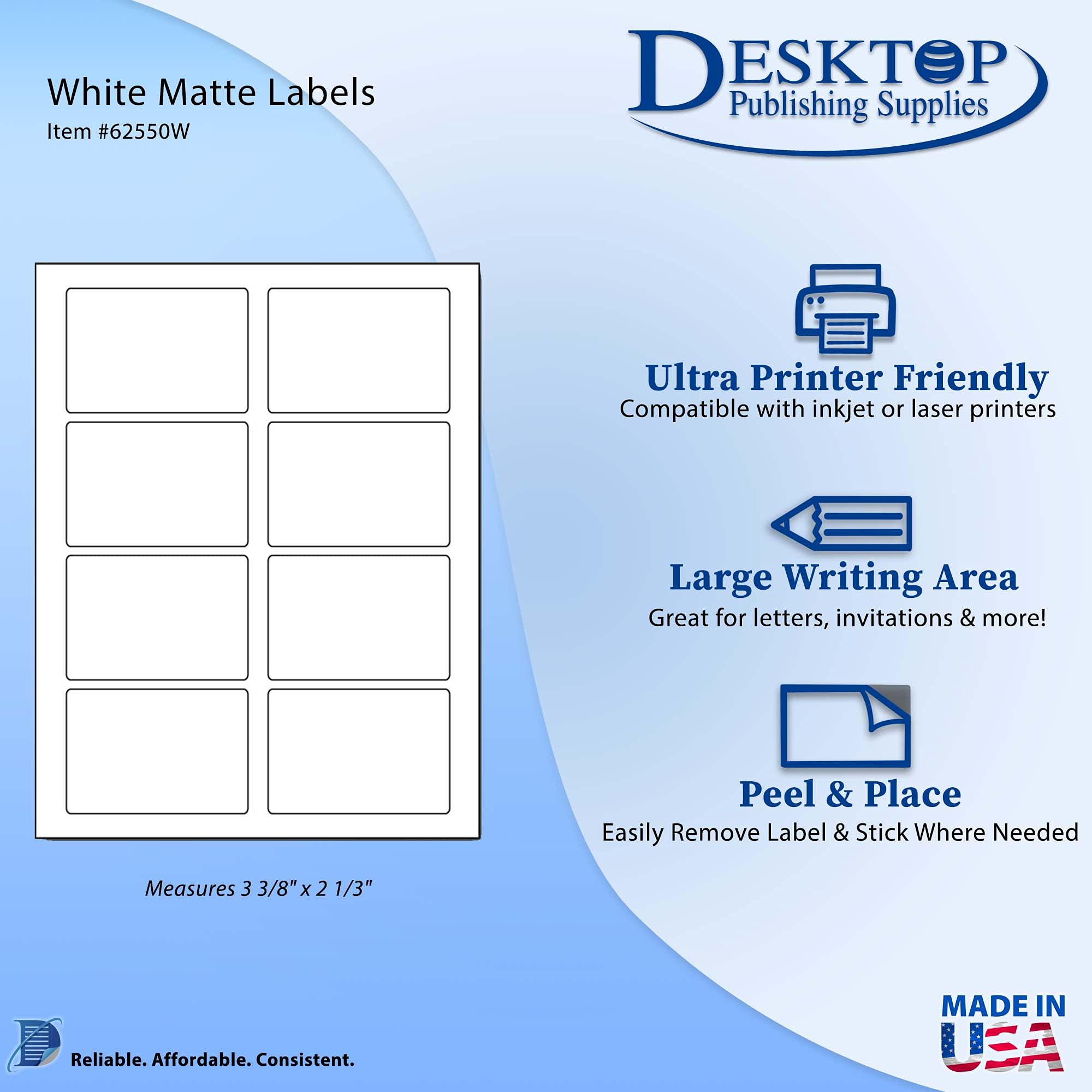 Adhesive Name Tag Stickers, 8 Labels per Sheet, 3 3/8" x 2 1/3" - 25 Sheets / 200 Labels - White Matte Finish Printable Badges for Inkjet/Laser Printers