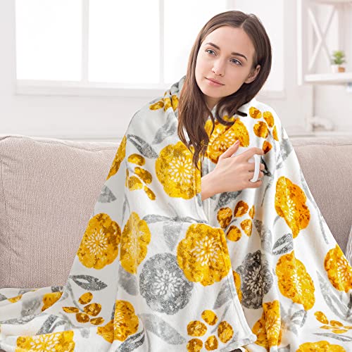 BEDELITE Fleece Throw Blanket for Couch and Bed 60" X 70", 350GSM Thick & Warm Oversized Fall Blanket - Farmhouse Boho Soft Cozy Fuzzy Blankets(Yellow Floral)