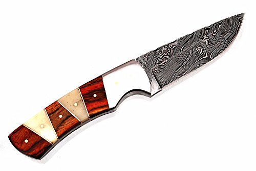 AishaTech Fortune Custom Hand Made Hunting Knife Damascus Steel Blade Wood Bone Handle