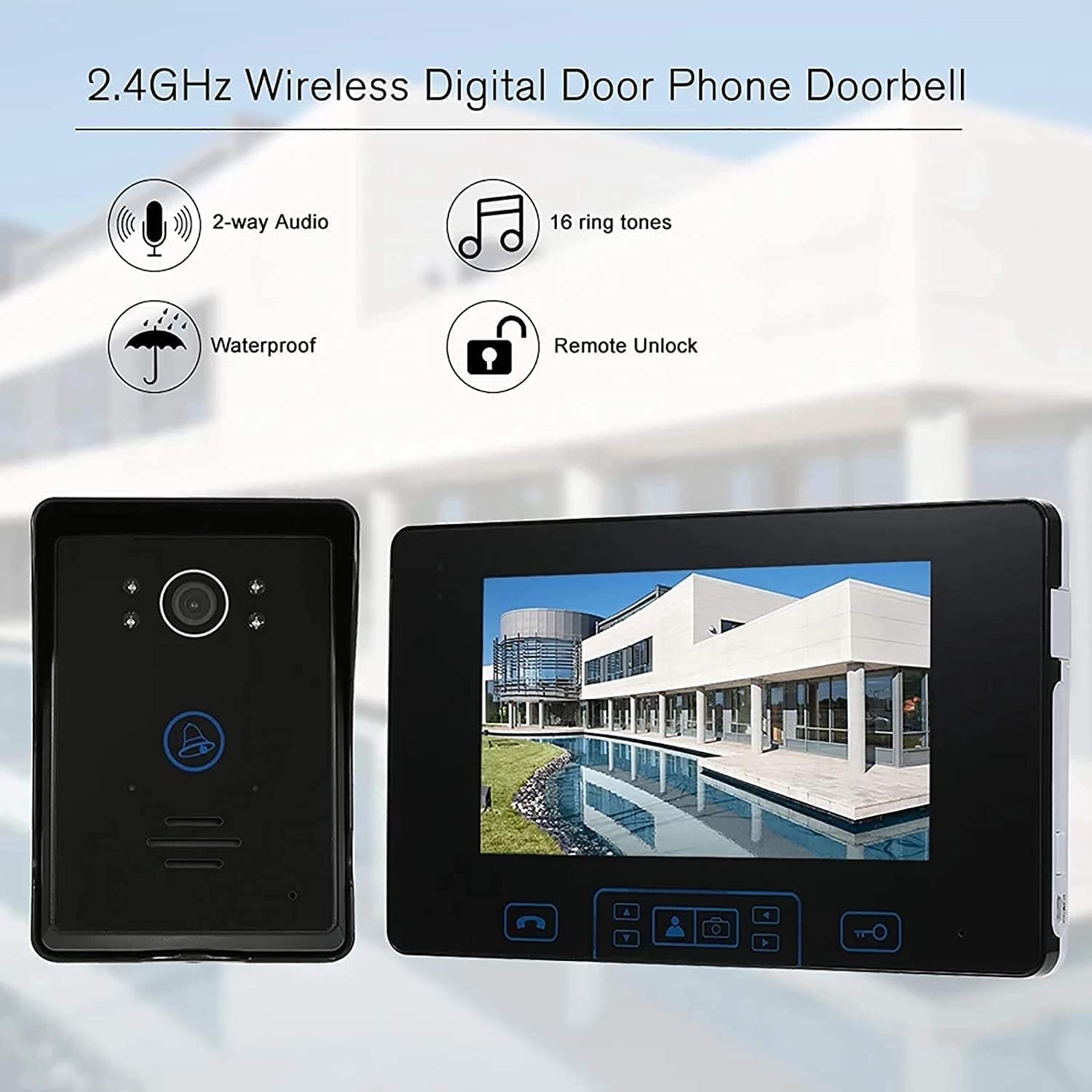 ANJIELO SMART Video Intercom 2.4GHz Wireless 7''Touch Key Screen Video Door Phone Intercom Access Control System Doorbell Night Vision