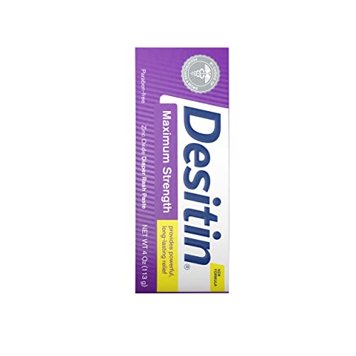 Desitin Maximum Strength Baby Diaper Rash Cream with 40% Zinc Oxide for Treatment, Relief & Prevention, Hypoallergenic, Phthalate- & Paraben-Free Paste, 4 oz