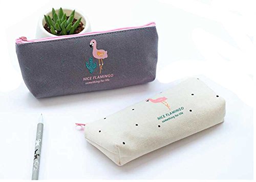 iToolai Canvas Pen Pencil Case Bag Zipper Travel Pouch Cosmetic Bags (Pack of 4, Flamingo and Cactus)