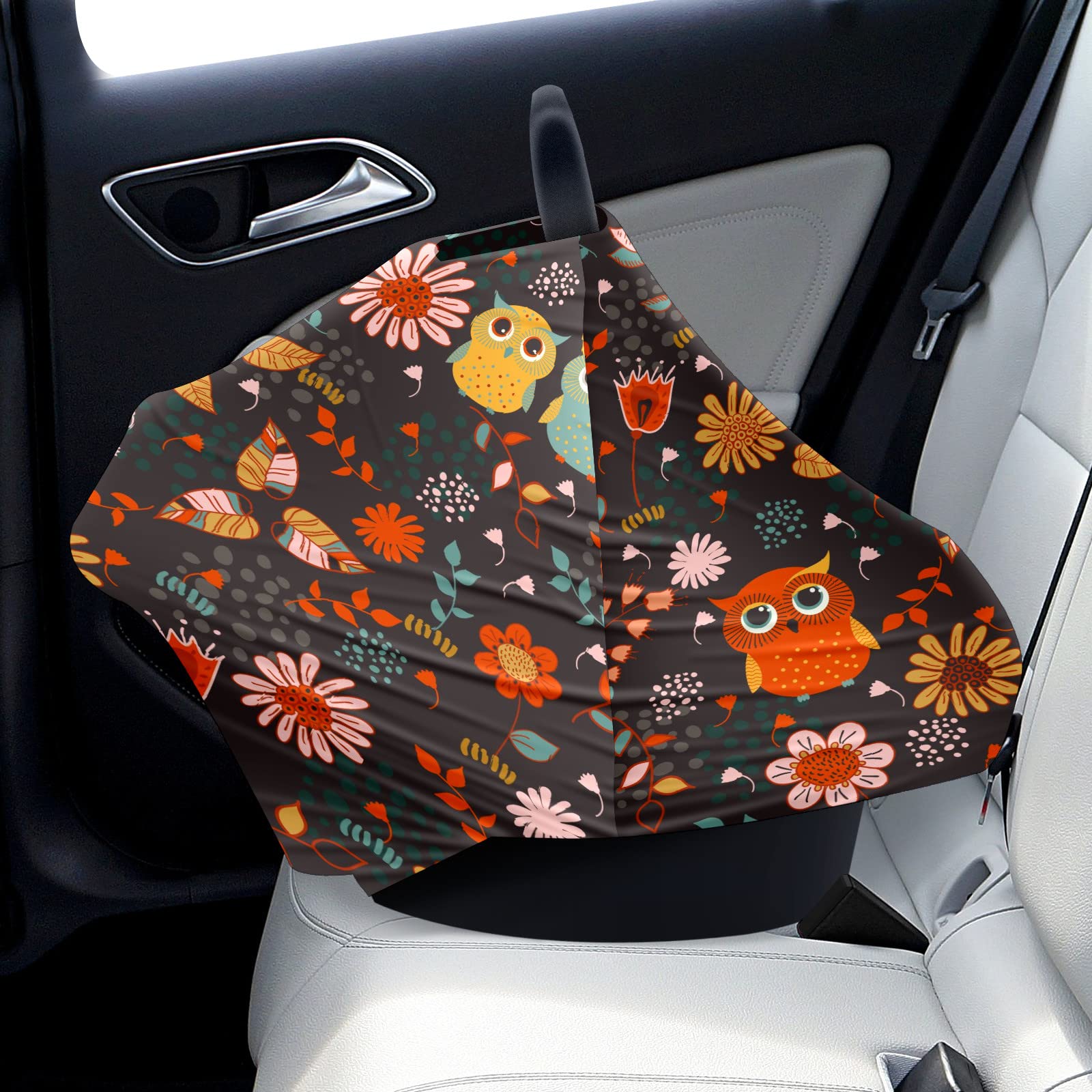 Baby Car Seat Covers Cartoon Owls Multi- use Breastfeeding Scarf, CarSeat Canopies for Newborn