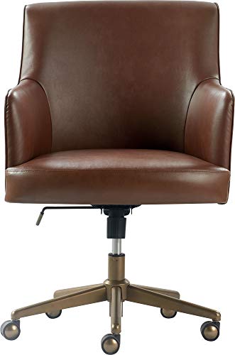 Tommy Hilfiger Belmont Home Office Chair Adjustable Height and 360 Swivel for Computer Desk, Stainless Steel Base with Smooth Rolling Casters, Bonded Leather Upholstery, Cognac Brown