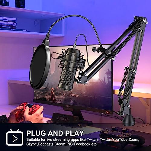 Aokeo USB Condenser Microphone, PC Microphone for Podcasting, Recording, Live Streaming & Gaming, Built-in Headphone Output, All Metal USB A/C Mic,Voice-Isolating Technology