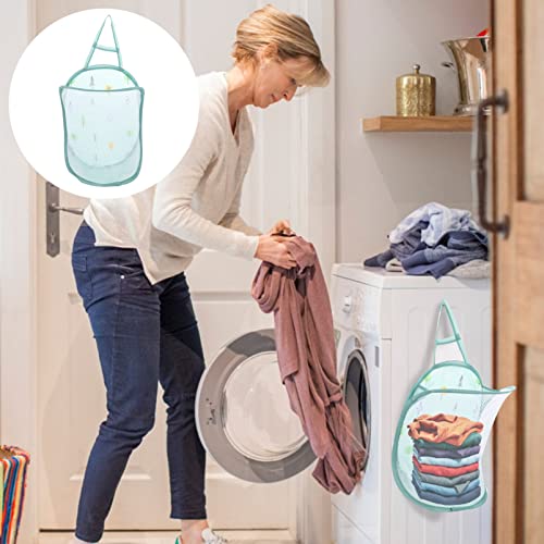 DOITOOL Collapsible Laundry Baskets Hanging Laundry Hamper, Cute Cartoon Pattern Foldable - up Mesh Hamper Dirty Clothes Basket with Carry Handles, Bathrom Dirty Clothes Hamper Green Rv Storage