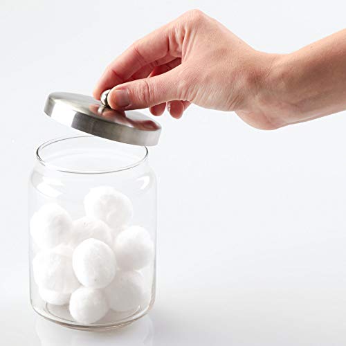 iDesign Forma Bathroom Vanity Glass Apothecary Jar for Cotton Balls, Swabs, Cosmetic Pads - Clear/Brushed Stainless Steel