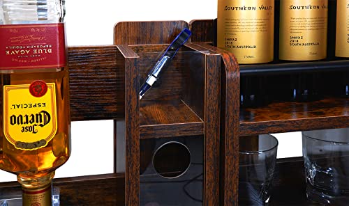 Farmhouse Wine Rack Wall Mounted Wood Wine Shelf with Bottle Stemware Glass Holder Rustic Wine Display Storage Rack with 4-Bottle Liquor Dispenser for Home Bar Kitchen Decor